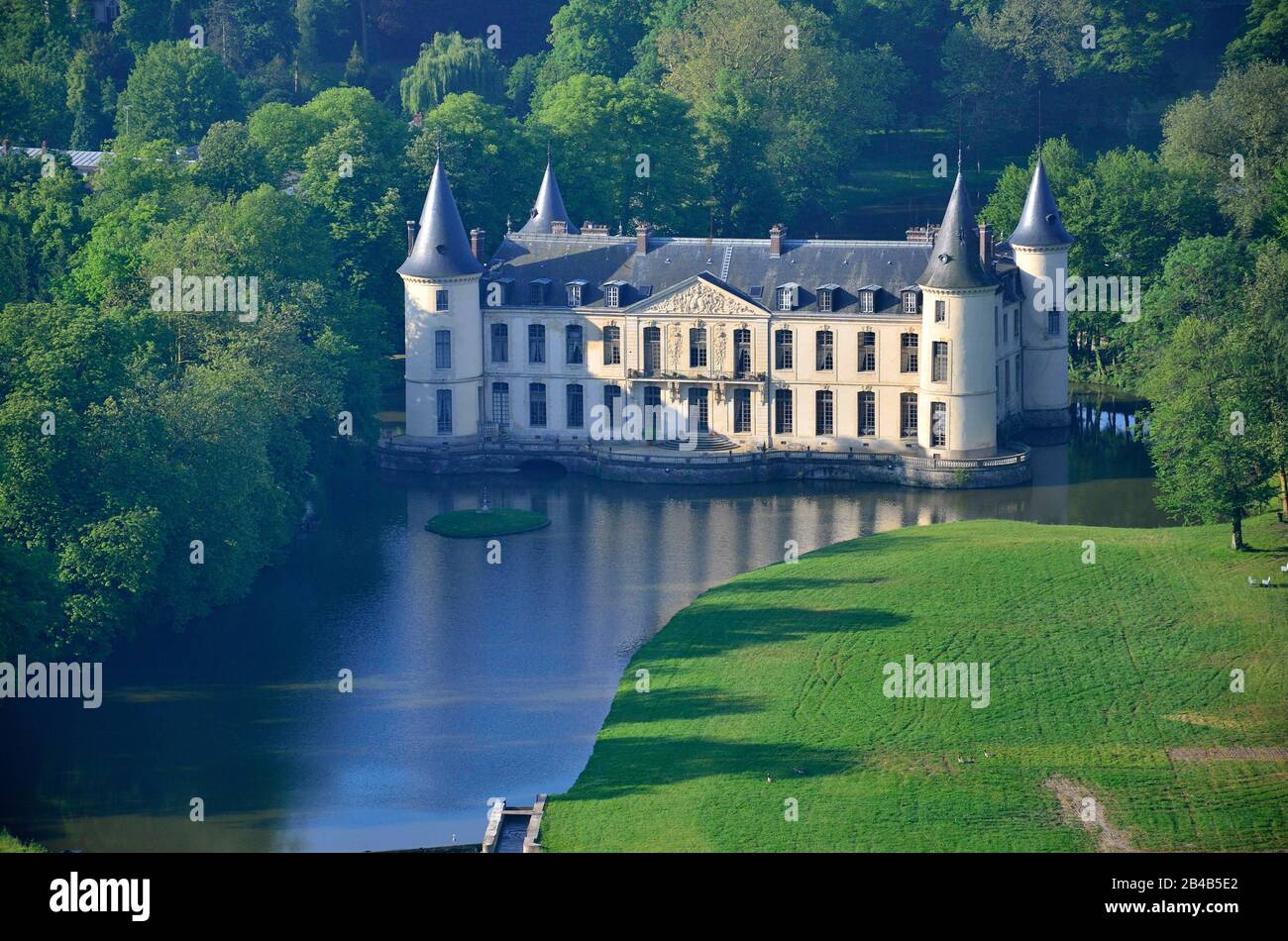 France, Oise, Ermenonville, the castle of Ermenonville (aerial view ...