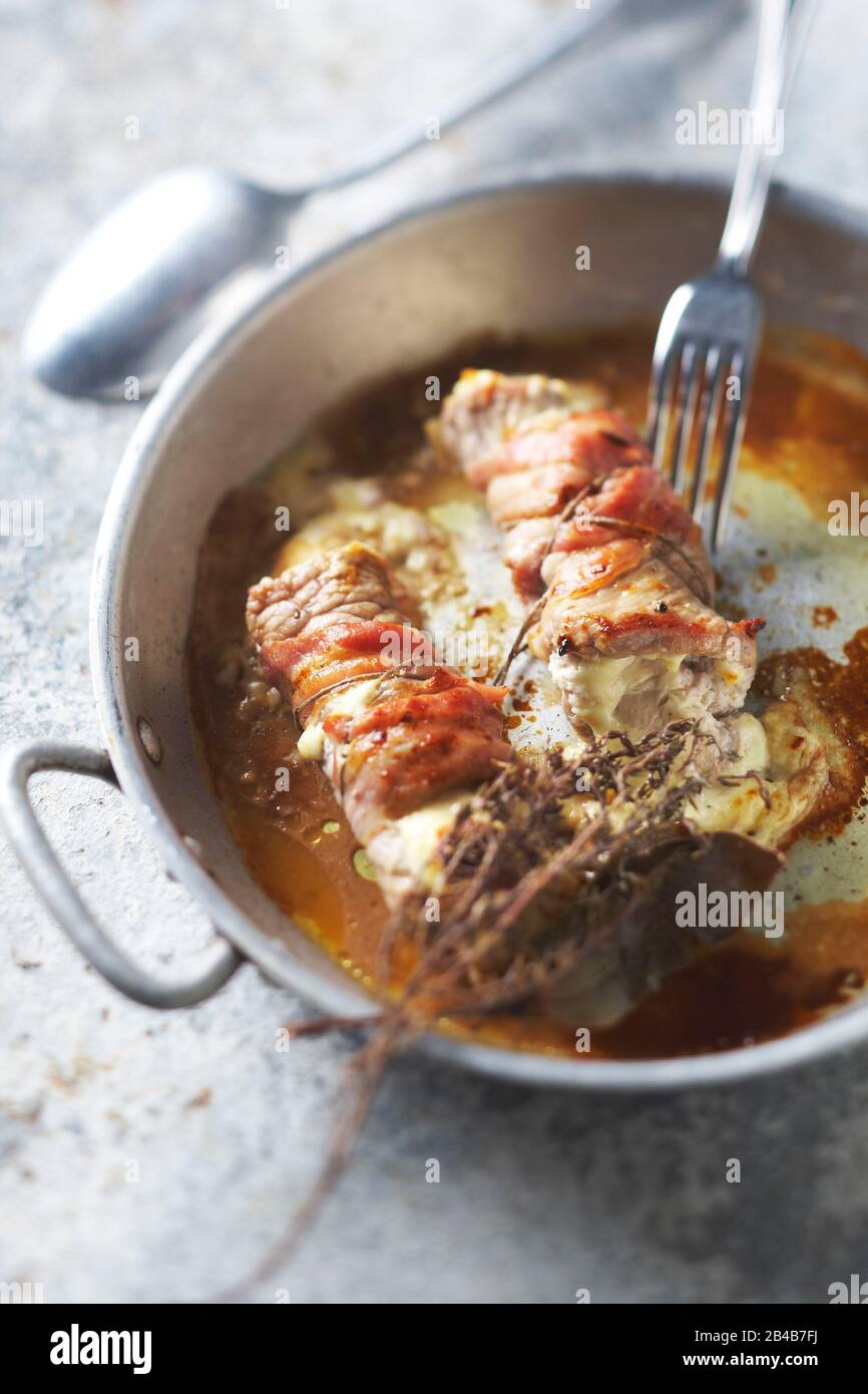 Laughing cow and ham veal roulade Stock Photo - Alamy
