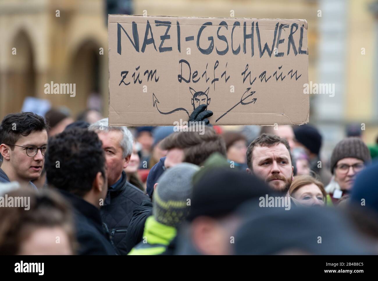 06 March 2020, Bavaria, Munich: Demonstrators take part in the rally ...