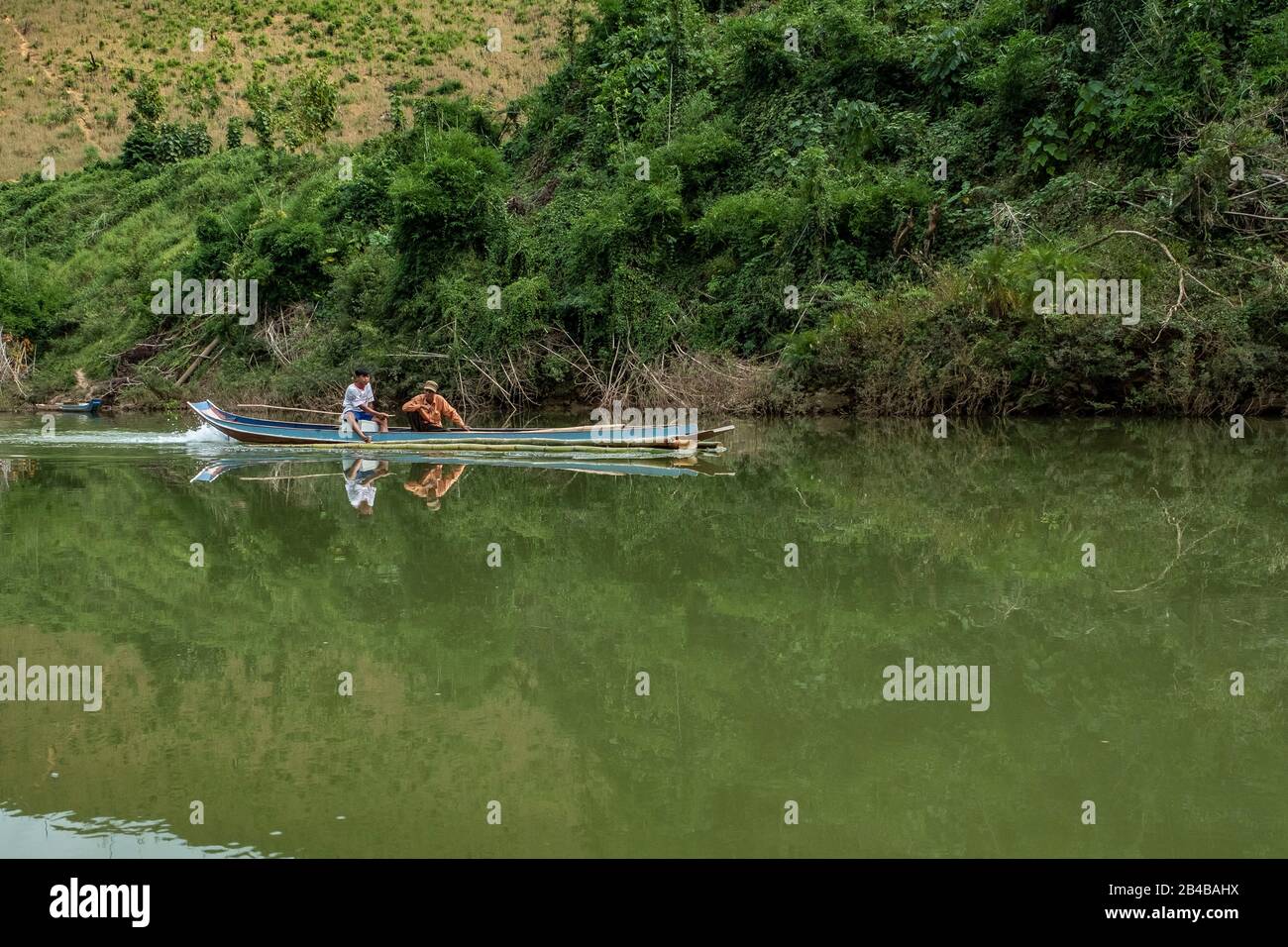 Laos, Phongsaly province, Nam Ou river, boat Stock Photo - Alamy
