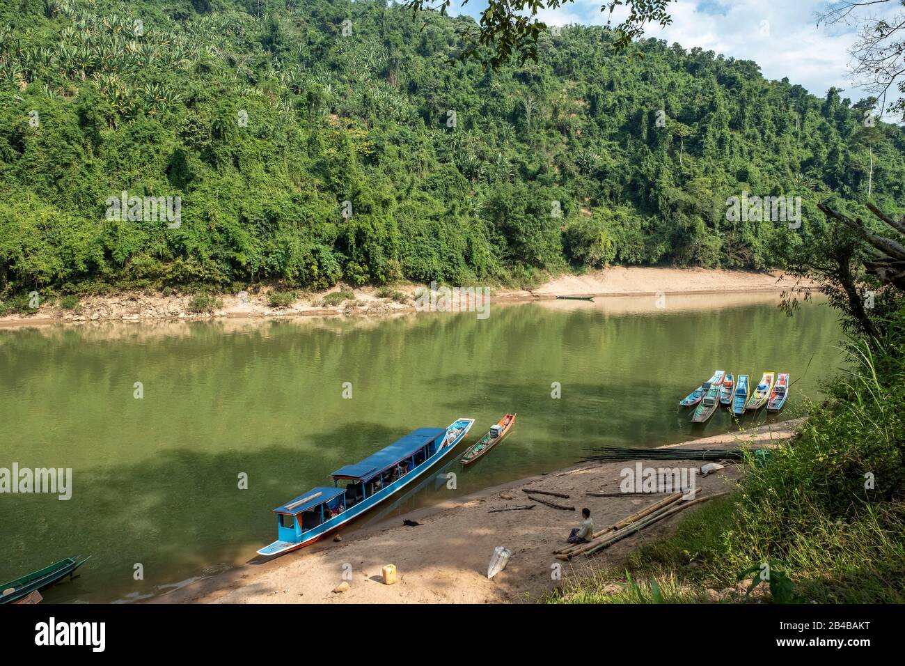 Laos, Phongsaly province, Nam Ou river, boat Stock Photo - Alamy