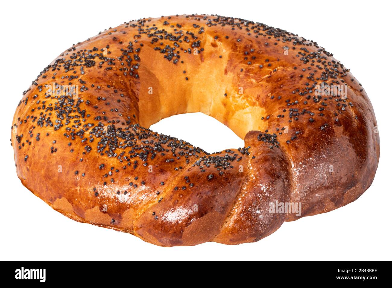 Fresh breakfast bread bagel roll with seeds isolated on white ...