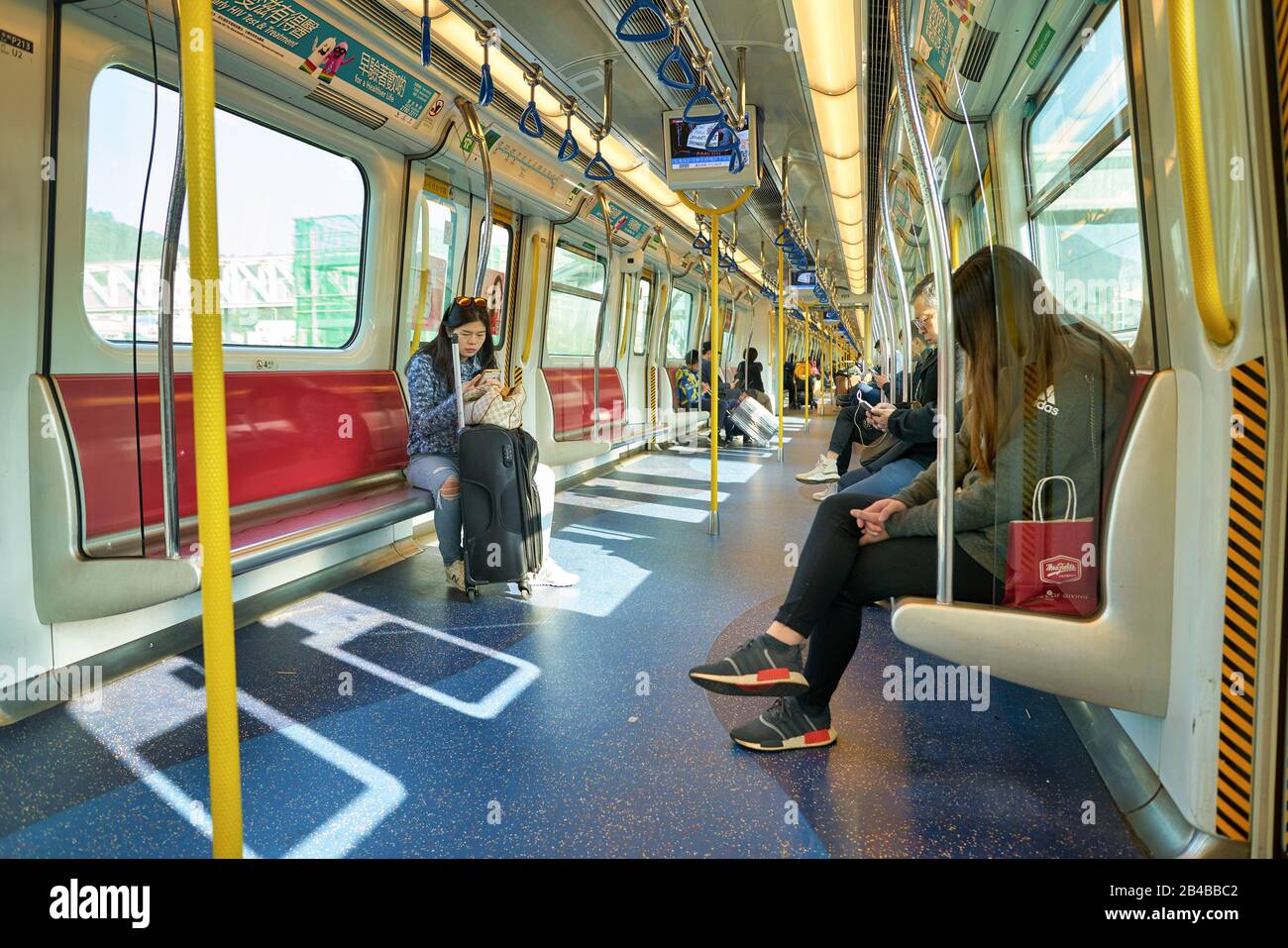 HONG KONG, CHINA - CIRCA JANUARY, 2019: inside a MTR train in Hong Kong ...