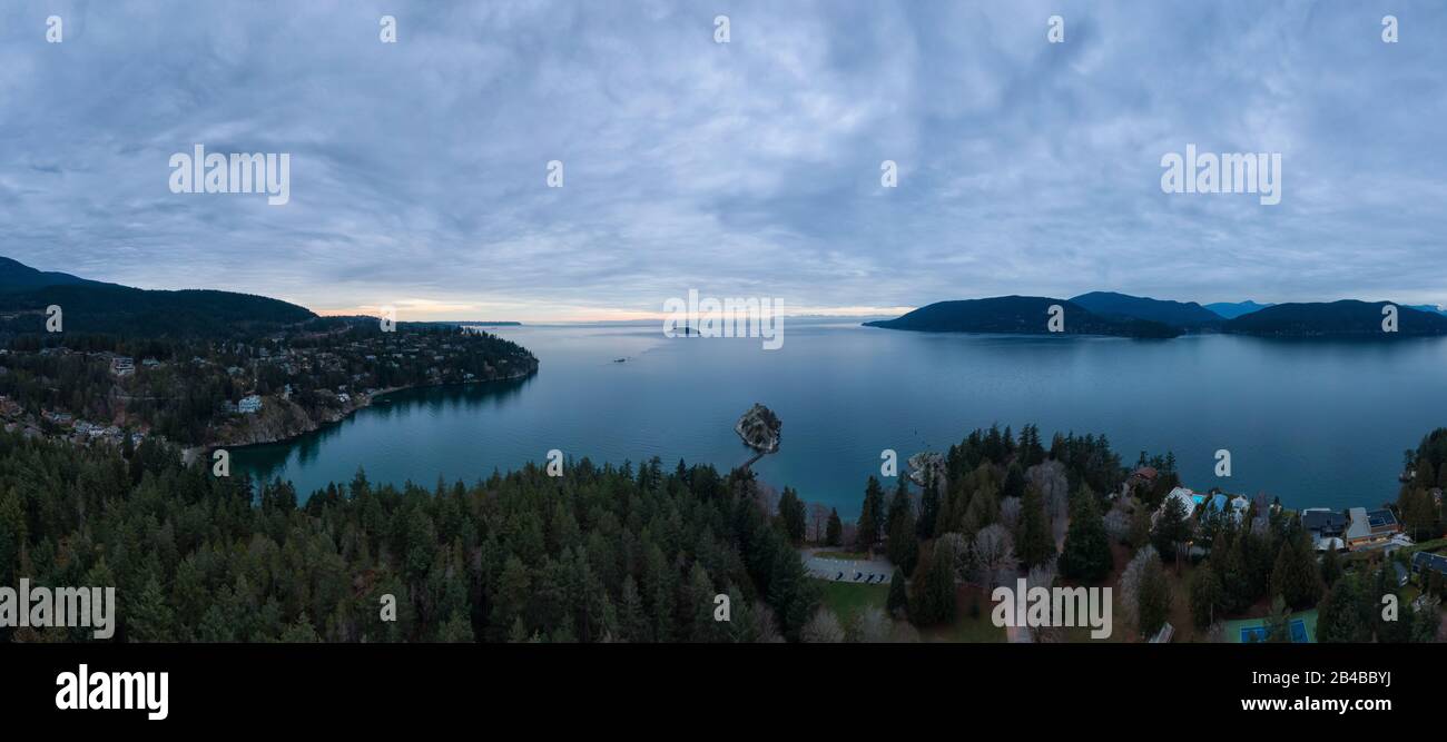 Aerial Panoramic view of a beautiful Canadian Landscape during a cloudy ...