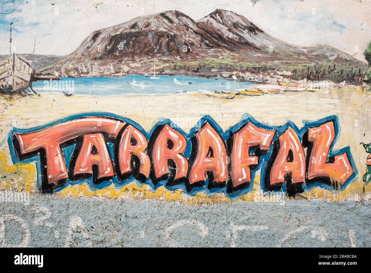 Cape Verde, Santiago island, Tarrafal, mural of Tarrafal and Monte ...