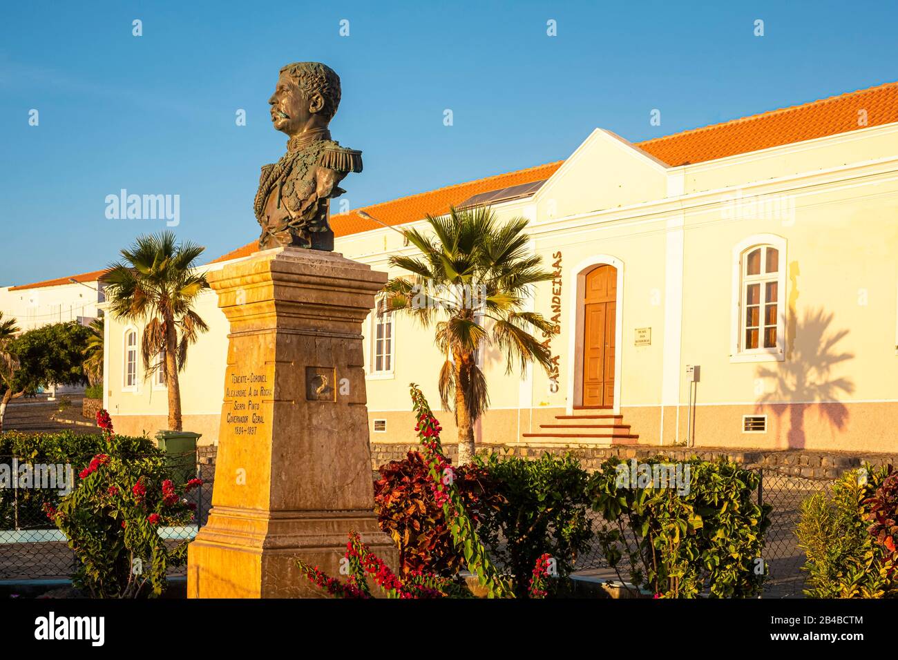 Cape Verde, Fogo island, Sao Filipe, historic centre, bust of Alexandre ...
