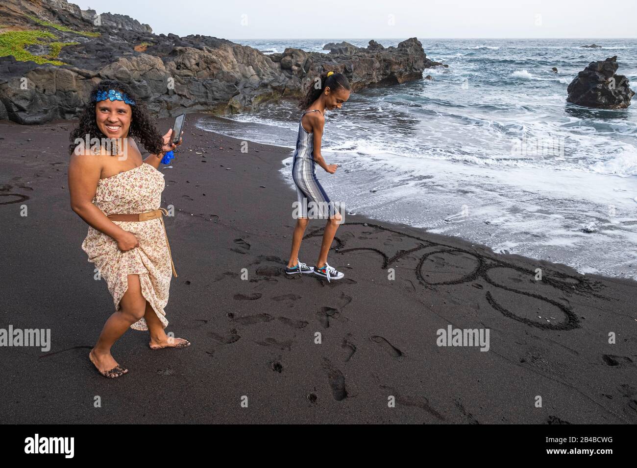 Cape Verde, Fogo island, Mosteiros on the northern coast, black sand ...
