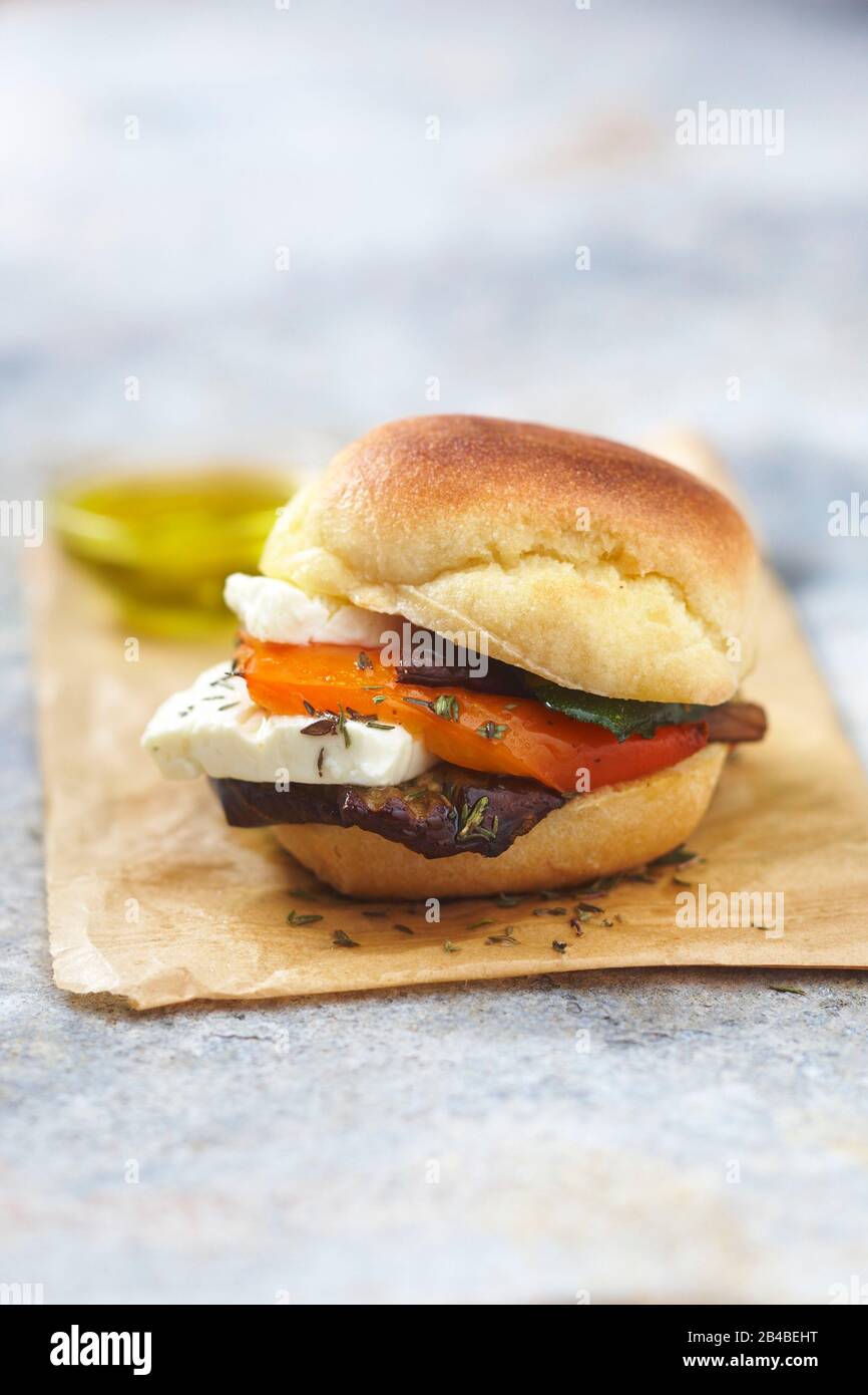 Grilled feta burger Stock Photo - Alamy