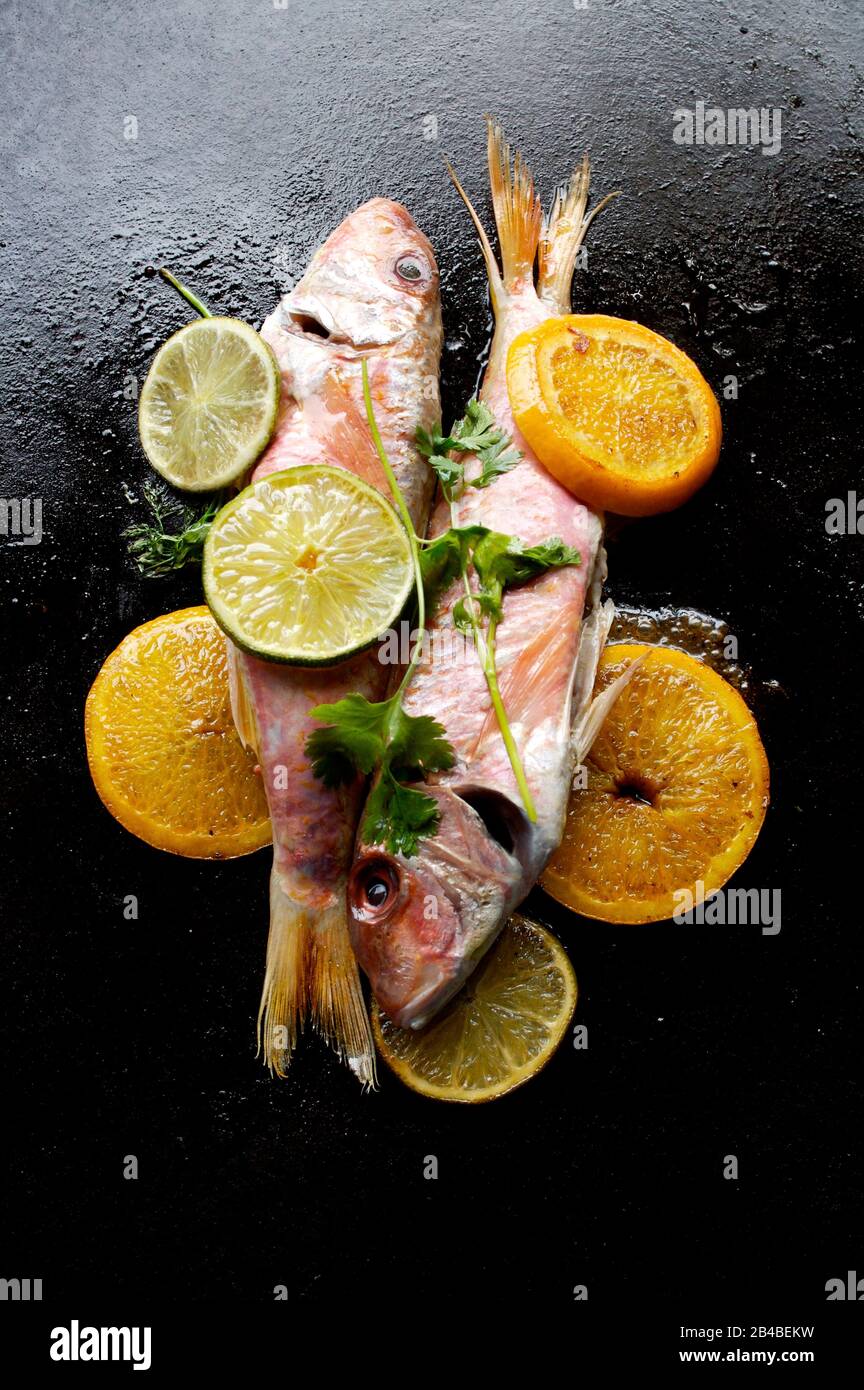 Grilled, red mullet marinated in citrus Stock Photo - Alamy