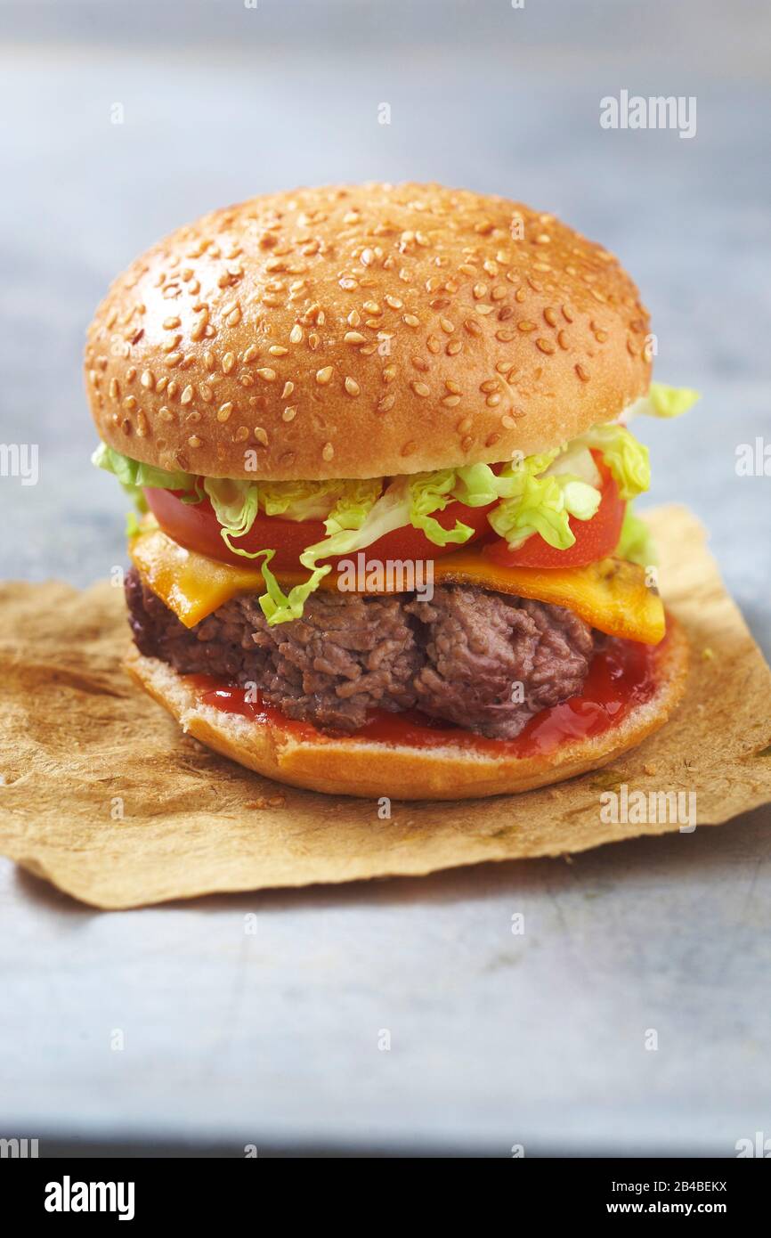 Classic double cheddar burger Stock Photo - Alamy