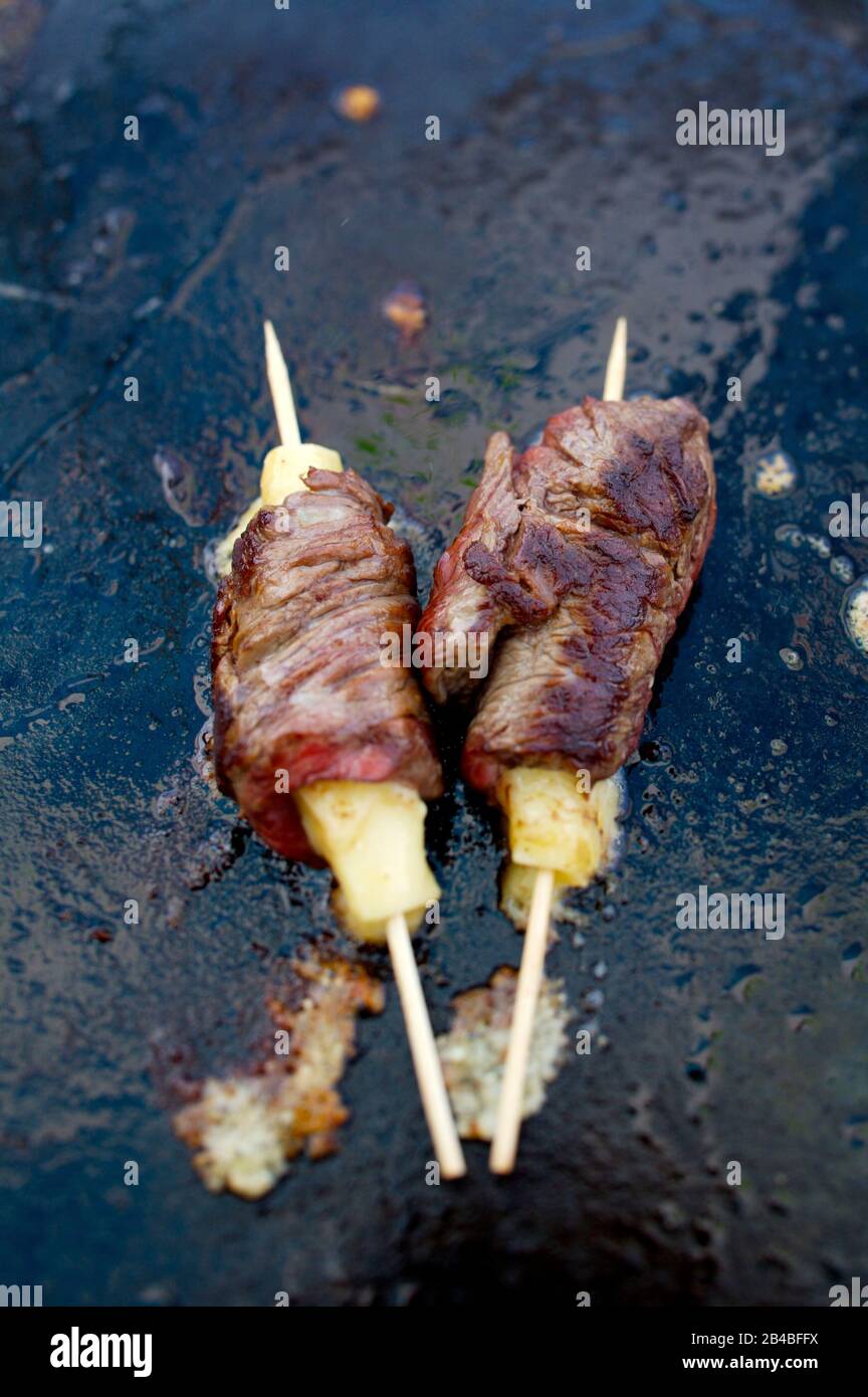 Grilled plancha, flank steak with fondant comté Stock Photo - Alamy