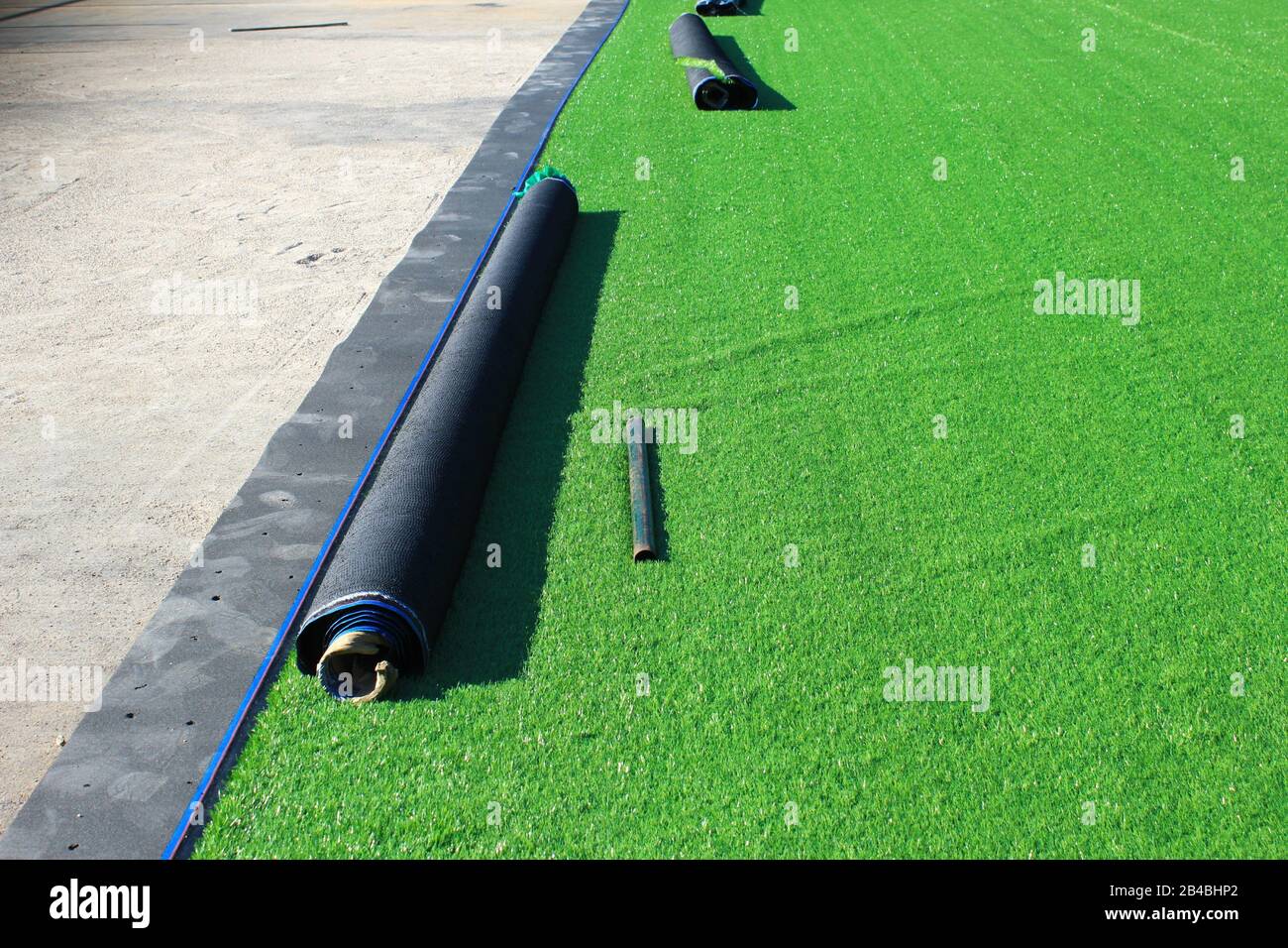 Artificial turf soccer field construction - Athens, Greece, February ...