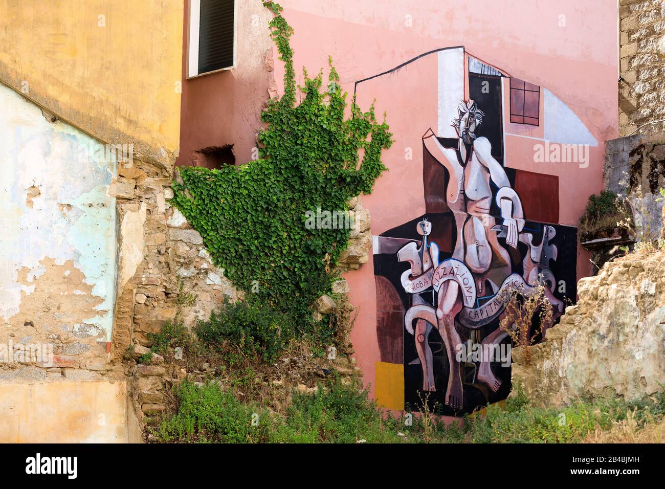 Italy, Sardinia, province of Nuoro, Orgosolo, murals often of a ...