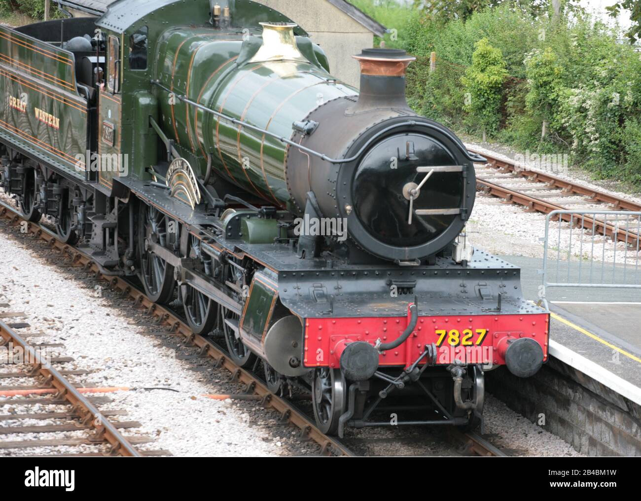 The GWR 7800 "Manor" class locomotive, No. 7827 "Lydham Manor" at Kingswear Station on the ...