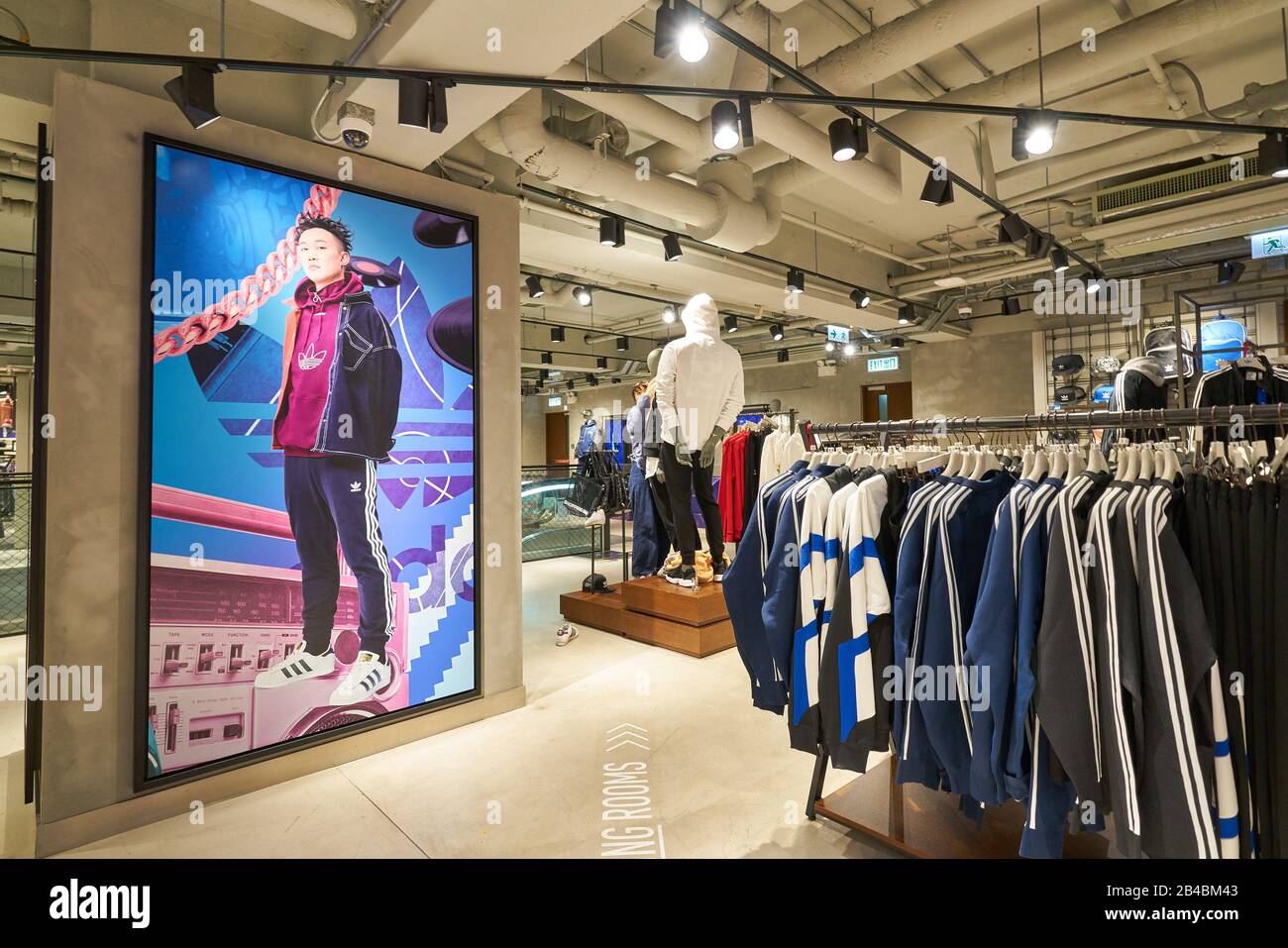 HONG KONG, CHINA - CIRCA JANUARY, 2019: clothes on display at Adidas ...