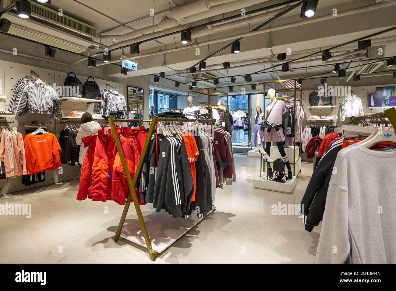 HONG KONG, CHINA - CIRCA JANUARY, 2019: clothes on display at Adidas ...