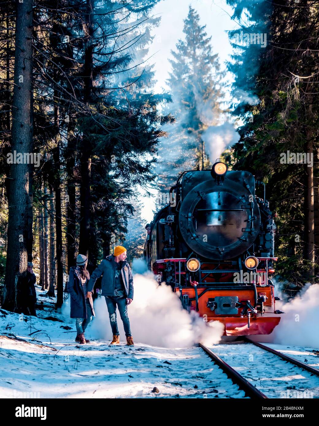 Harz national park Germany, historic steam train in the winter, Drei ...