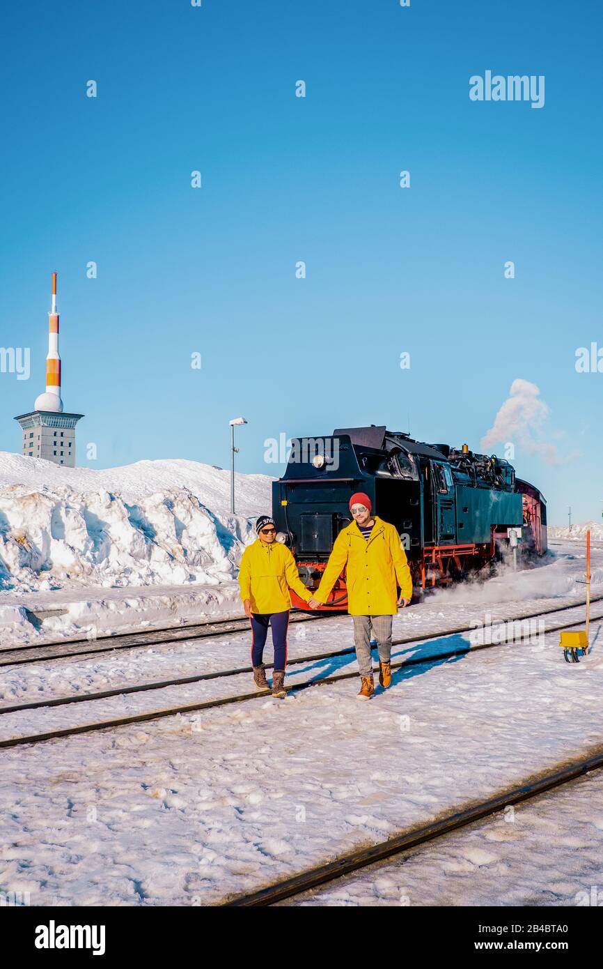 Harz national park Germany, historic steam train in the winter, Drei ...