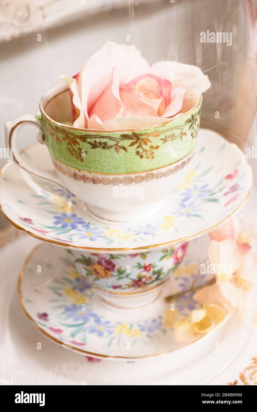 Vintage floral bone china behind glass. May 2019 Stock Photo - Alamy
