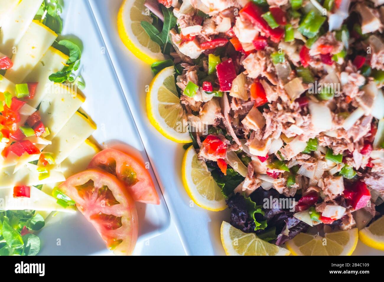 Buffet with different kind of food with fish and vegetables for ...