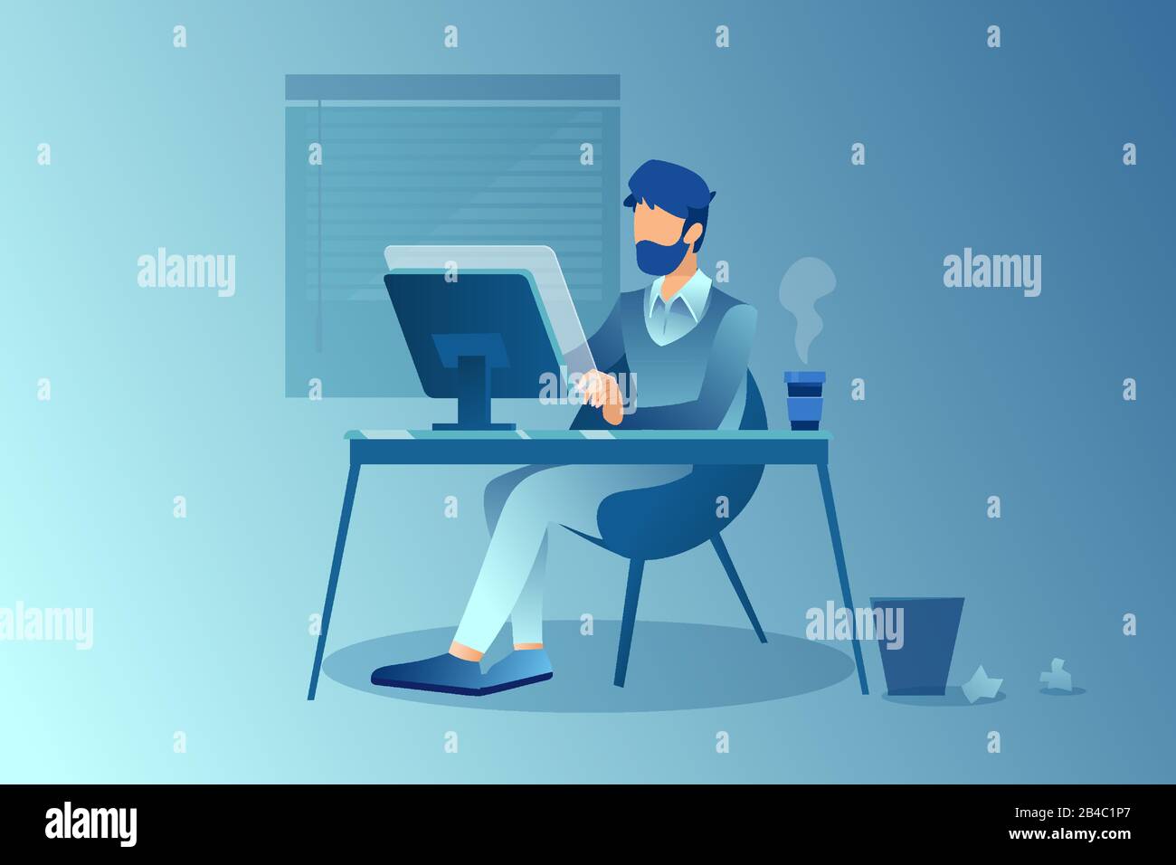 Vector of a creative freelancer man working on his desktop in a modern ...