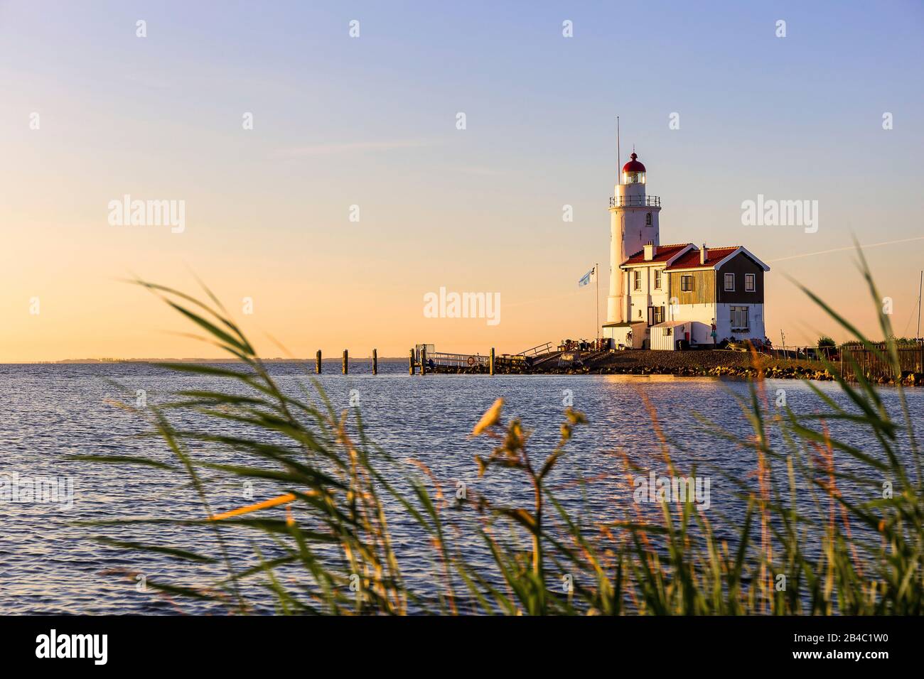 The lighthouse Paard van Marken on the dutch peninsula Marken on the ...