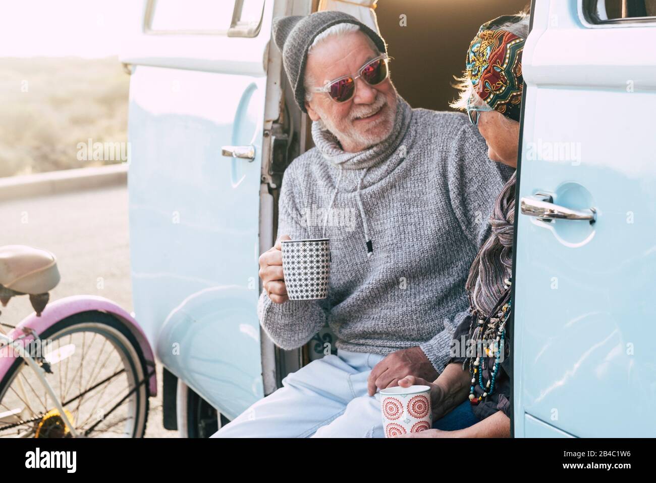 two happy seniors and mature married couple travelling together the ...