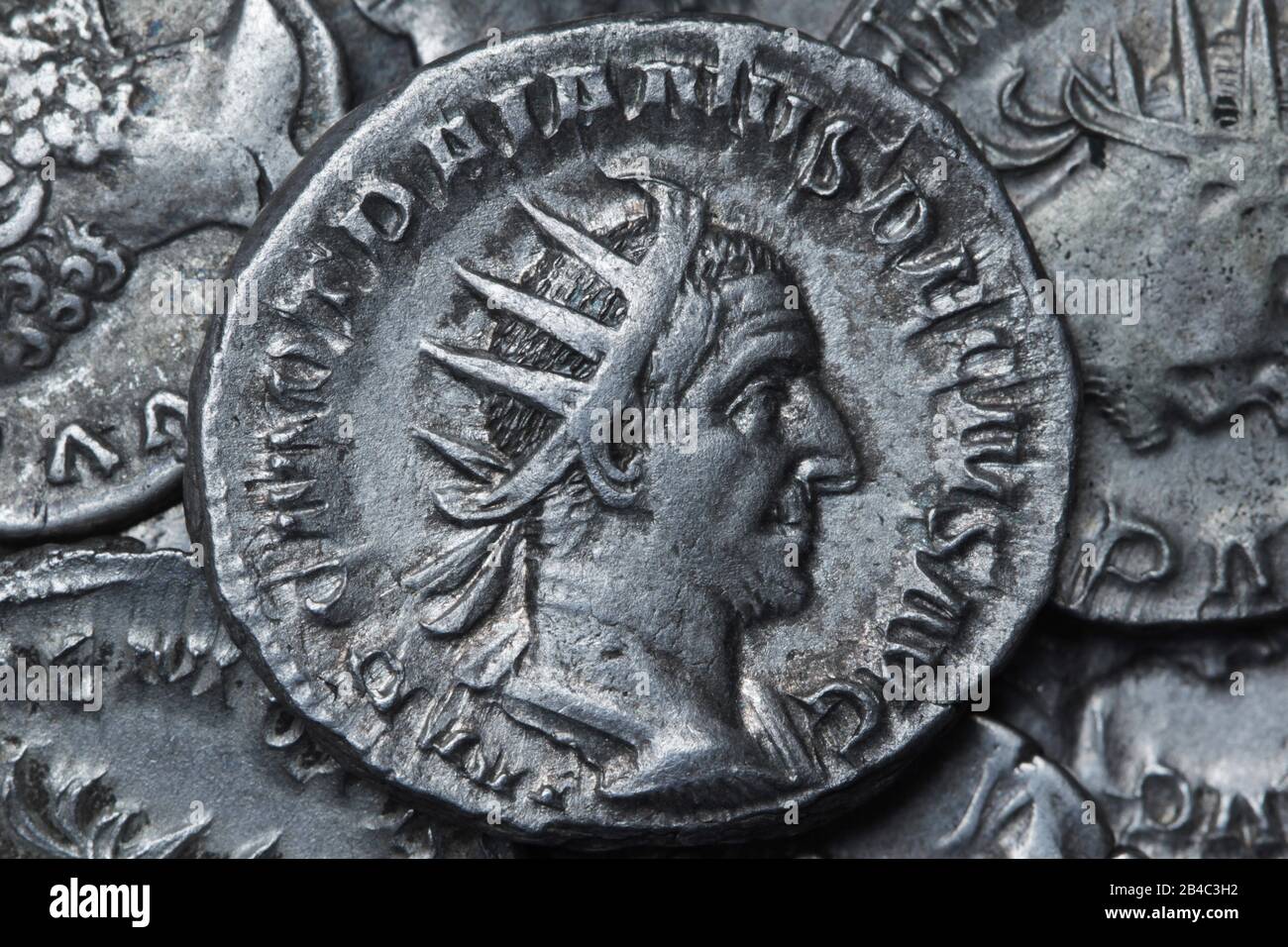 Ancient roman silver coin showing the portrait of the emperor hi-res ...