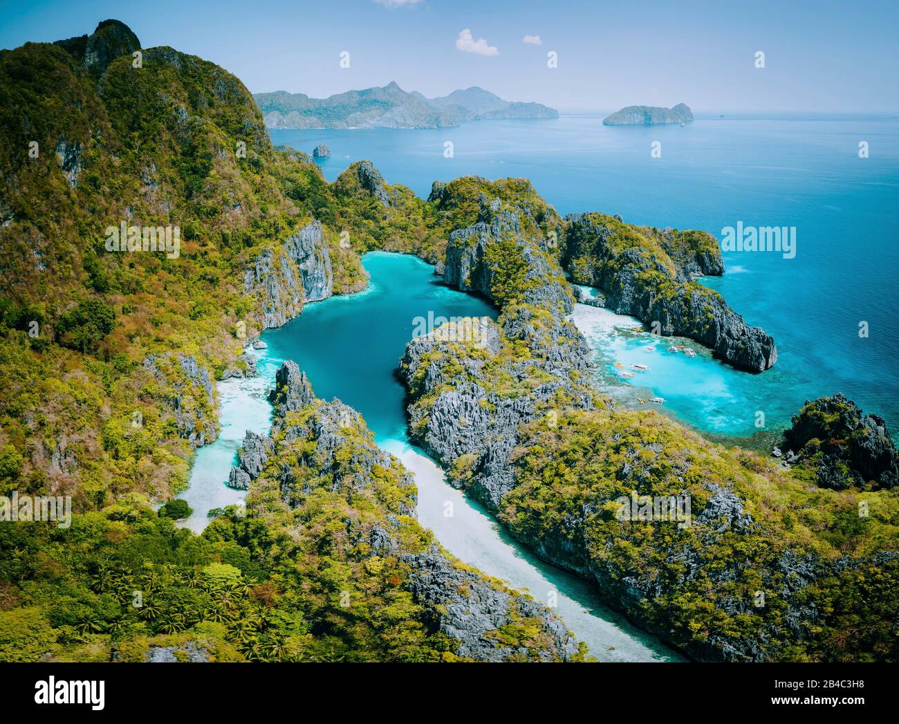 Palawan, Philippines aerial drone view of turquoise lagoon and ...