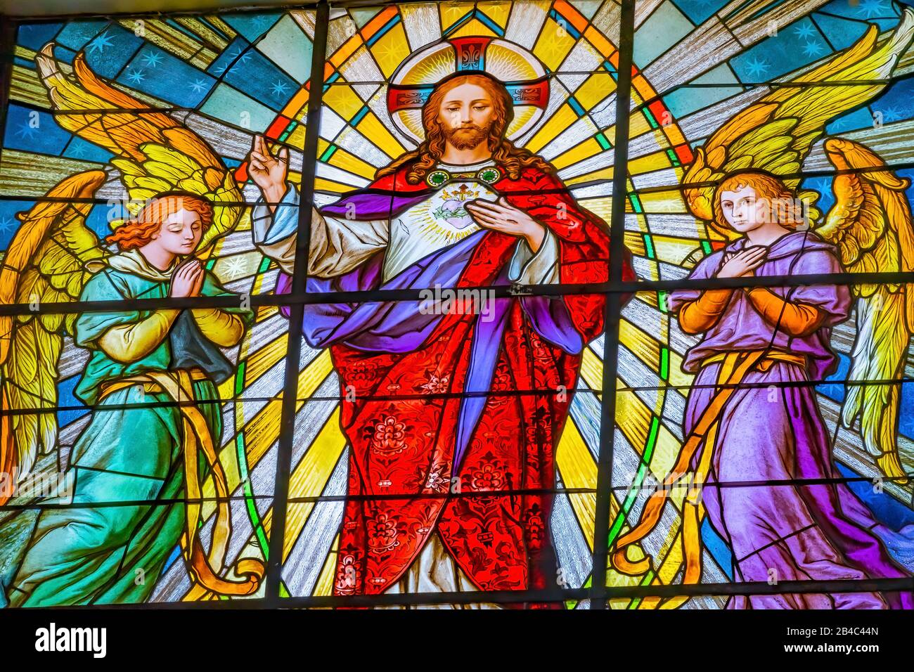 Colorful Jesus Archangels Stained Glass Basilica Cathedral Puebla ...
