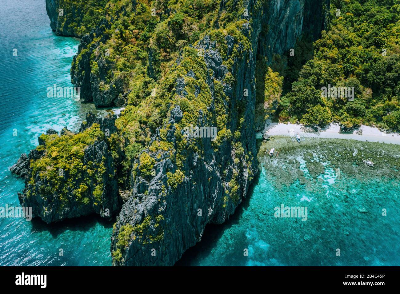 Aerial drone view of tropical island Entalula El Nido Palawan, Bacuit ...