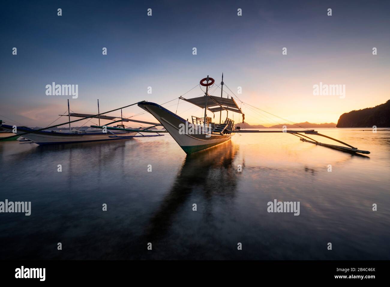 Tropical bay in evening golden hour in lagoon in philippines hi-res ...