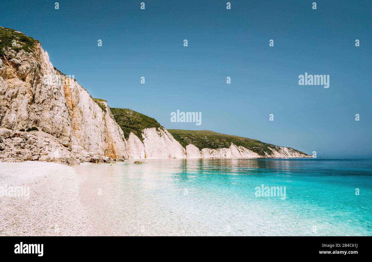 Fteri beach in Kefalonia Island, Greece. One of the most beautiful ...