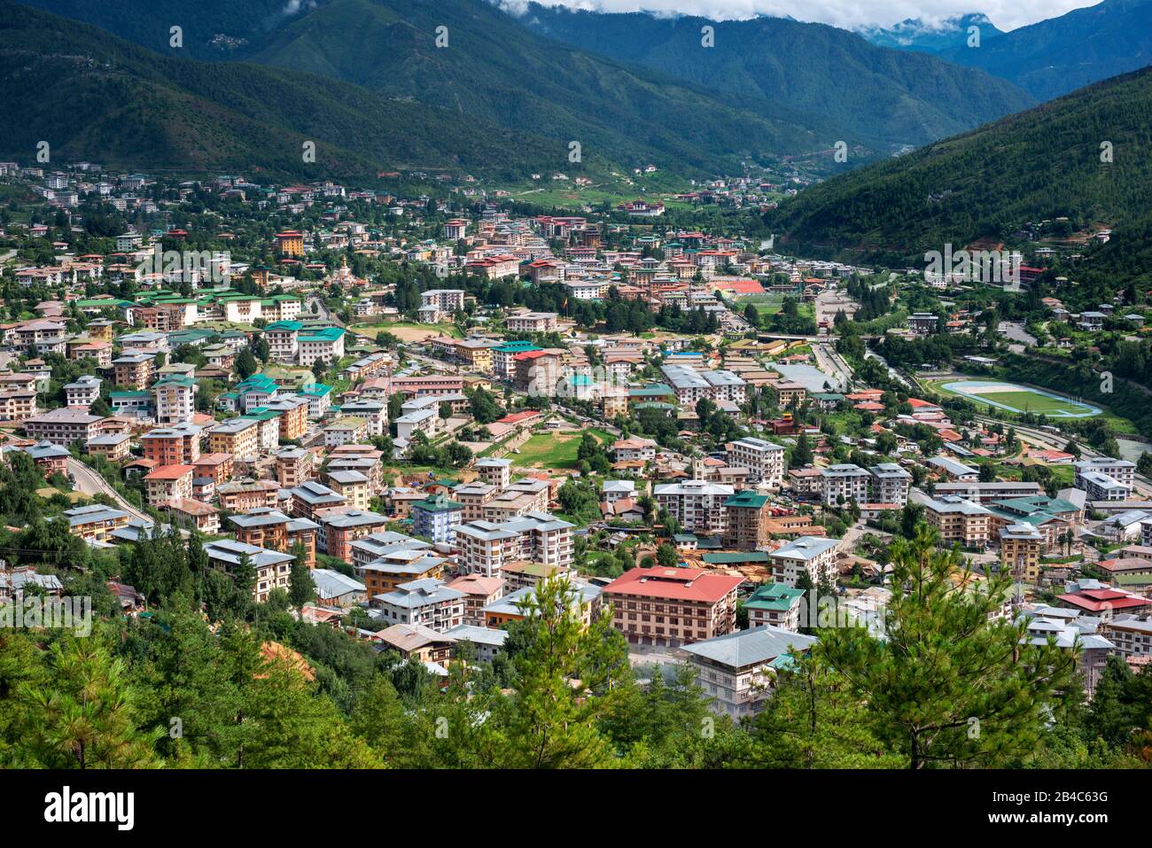 Landscape aerial view of Thimphu, Thimpu City, Capital of Bhutan and it ...