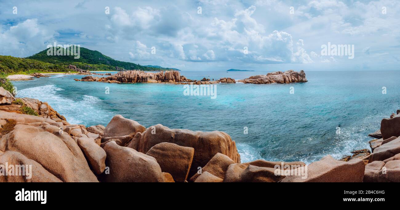 Remote Tropical Beach on La Digue. Beautiful exotic panorama at ...