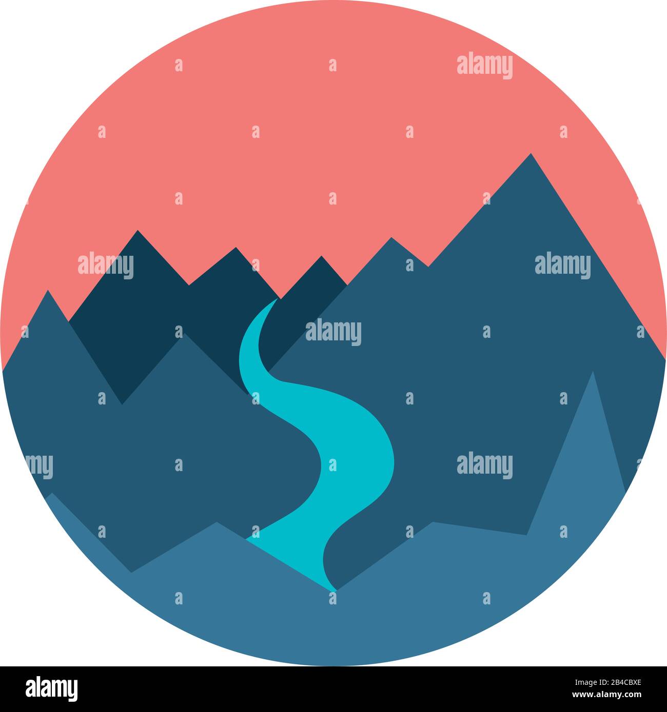 landscape scene with mountains ans river flat style icon Stock Vector ...