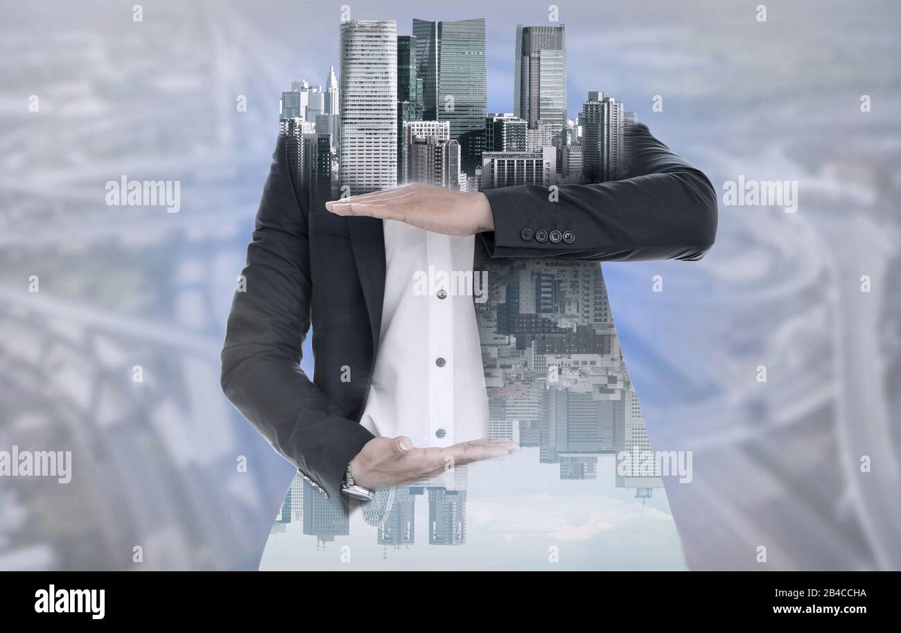 Surreal businessman open hand for your text - Businessman opening palms ...