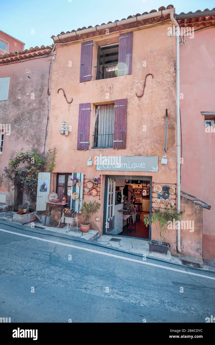 Pastel colored storefront in in provence village hi-res stock ...