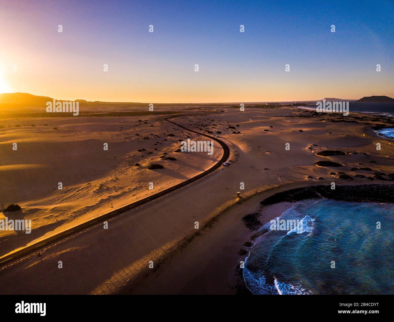 Beautiful aerial view of coast beach during the sunset -blue ocean and ...