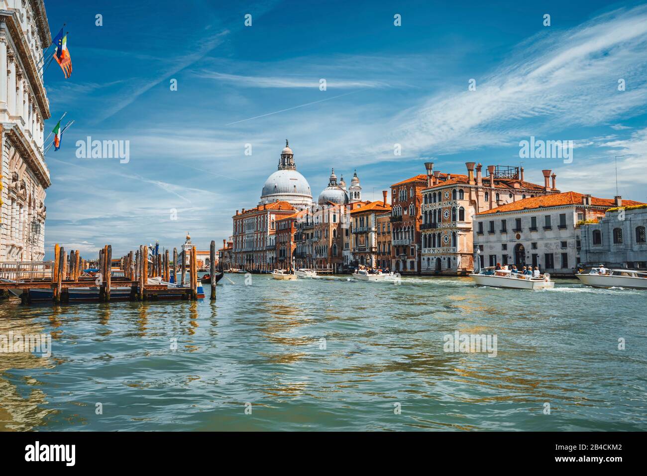 Grand canal with view on santa maria della salute boats hi-res stock ...