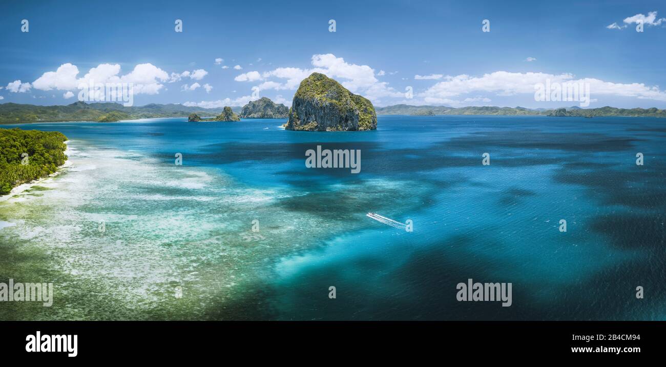 El Nido, Palawan, Philippines. Panoramic aerial view lonely tourist ...