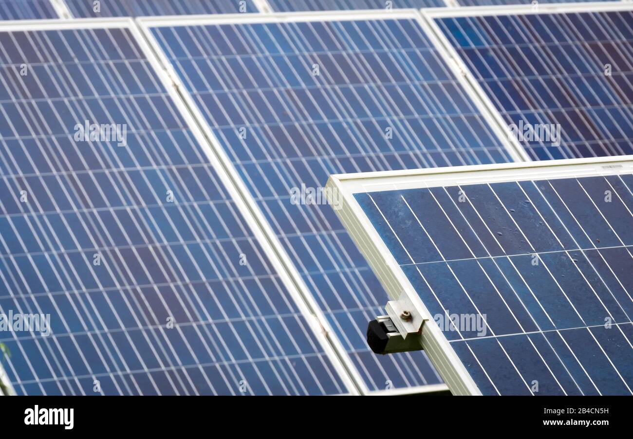 Solar energy panels. Full frame detail of a contemporary solar farm ...