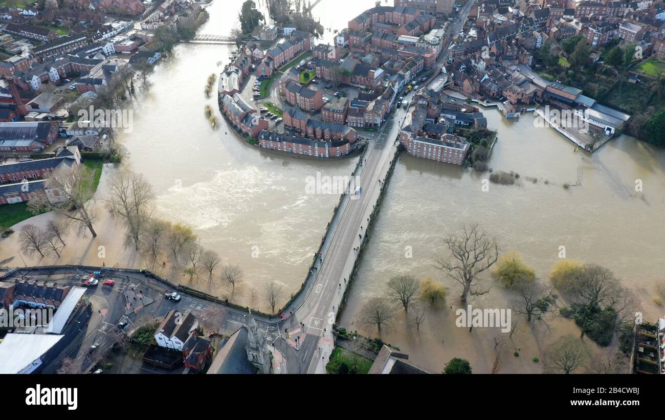 River Severn in flood around the English Bridge area Shrewsbury ...