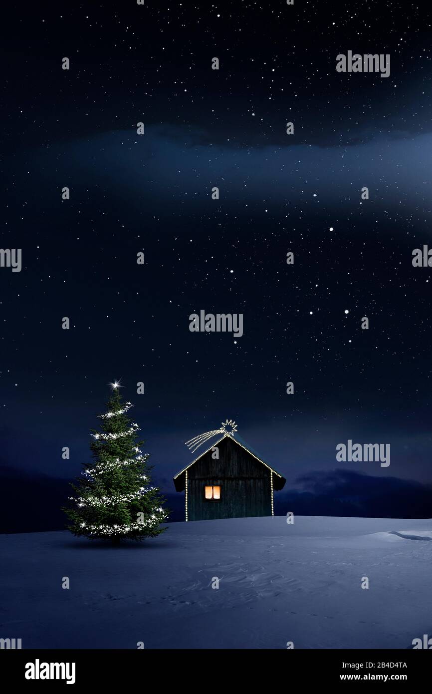 Hut with lights in forest hi-res stock photography and images - Alamy