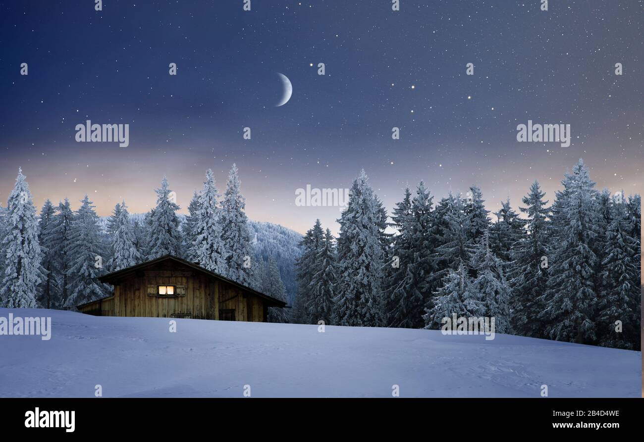 Log cabin night covered in hi-res stock photography and images - Alamy