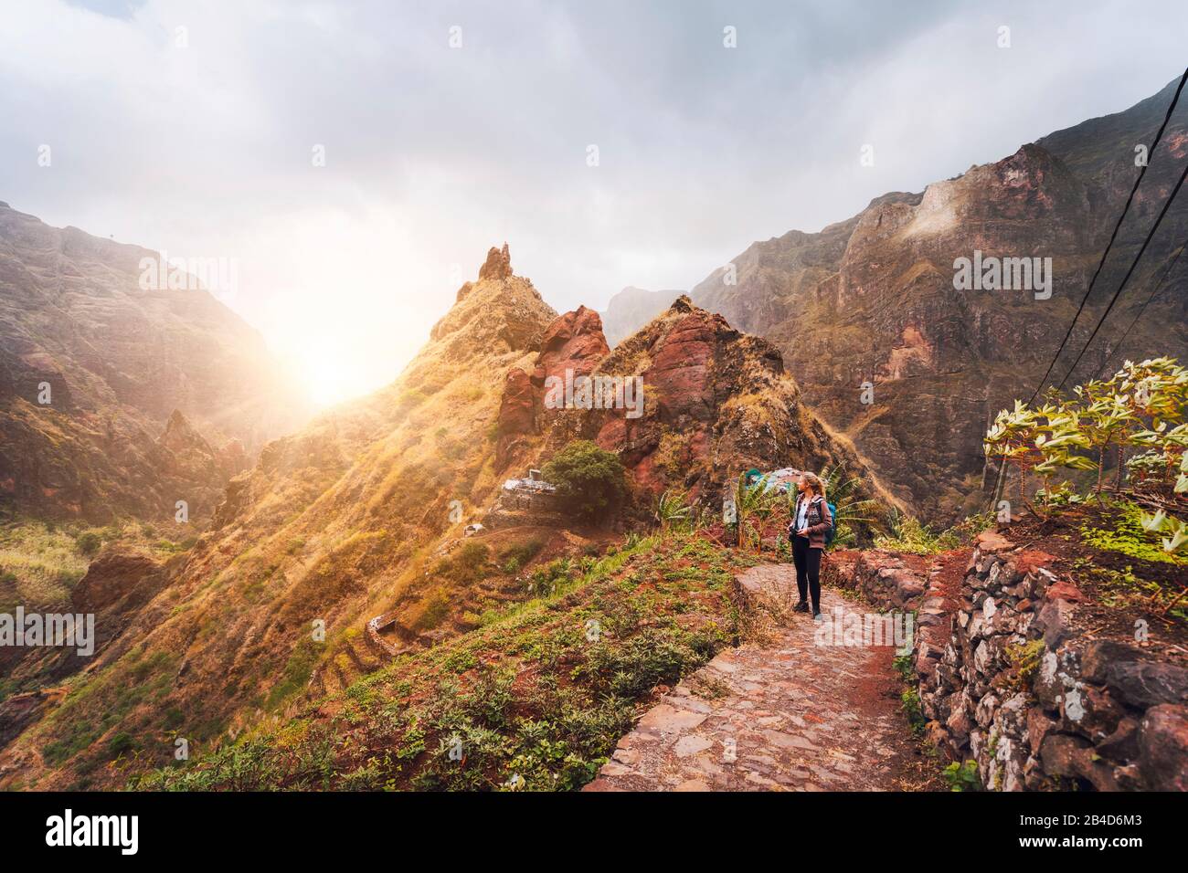 Santo Antao Island Cape Verde Girl Hiking Along The Trekking Route To