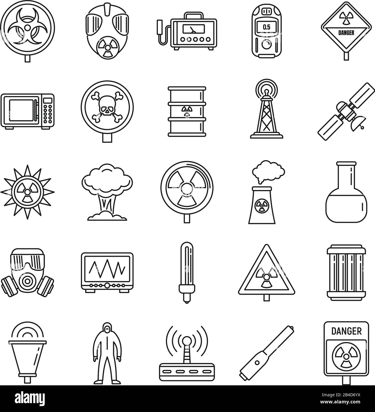 Toxic radiation icons set. Outline set of toxic radiation vector icons ...