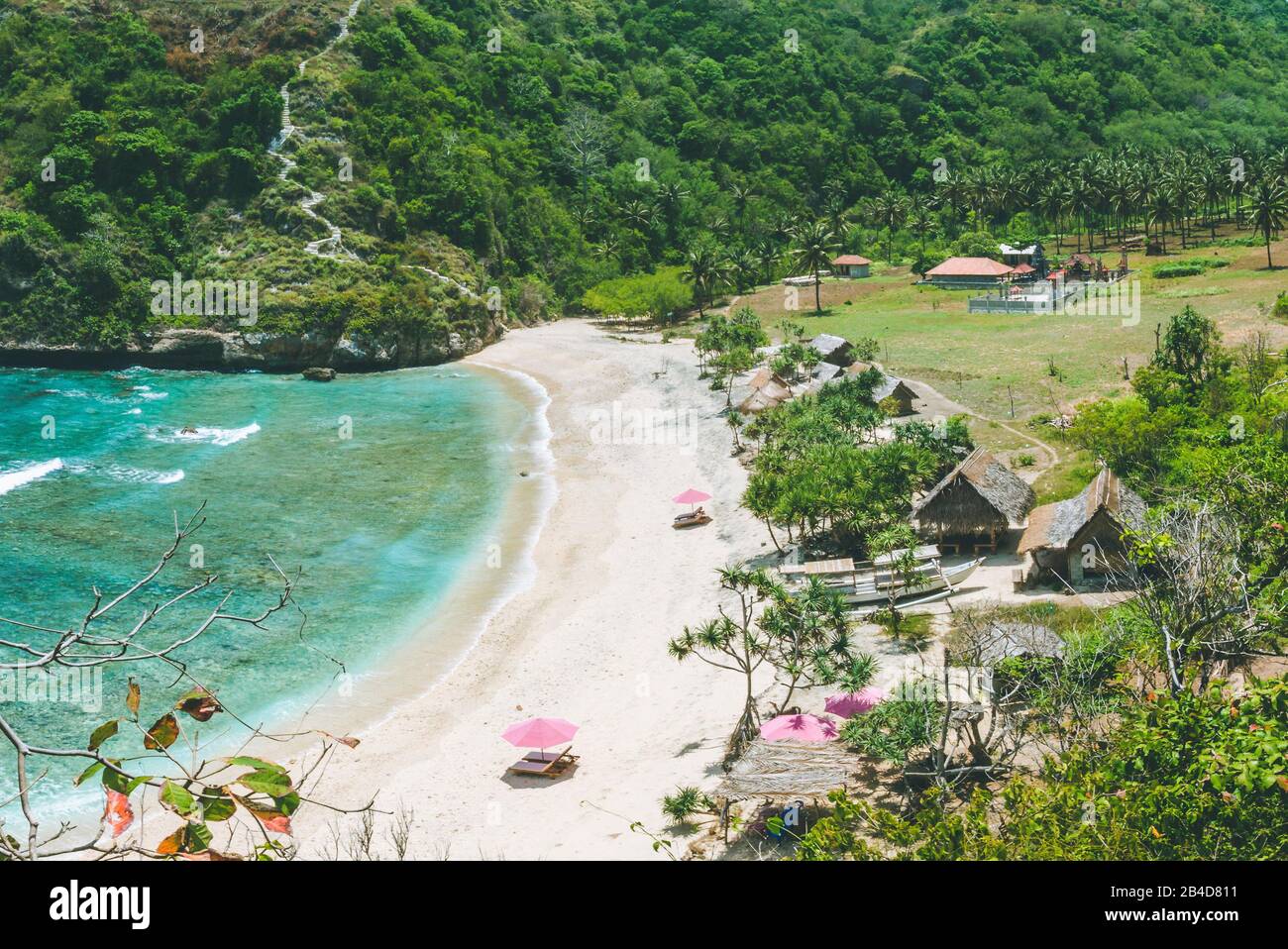 Beautiful idyllic white sand Atuh beach appealing for relax. Clear blue ...