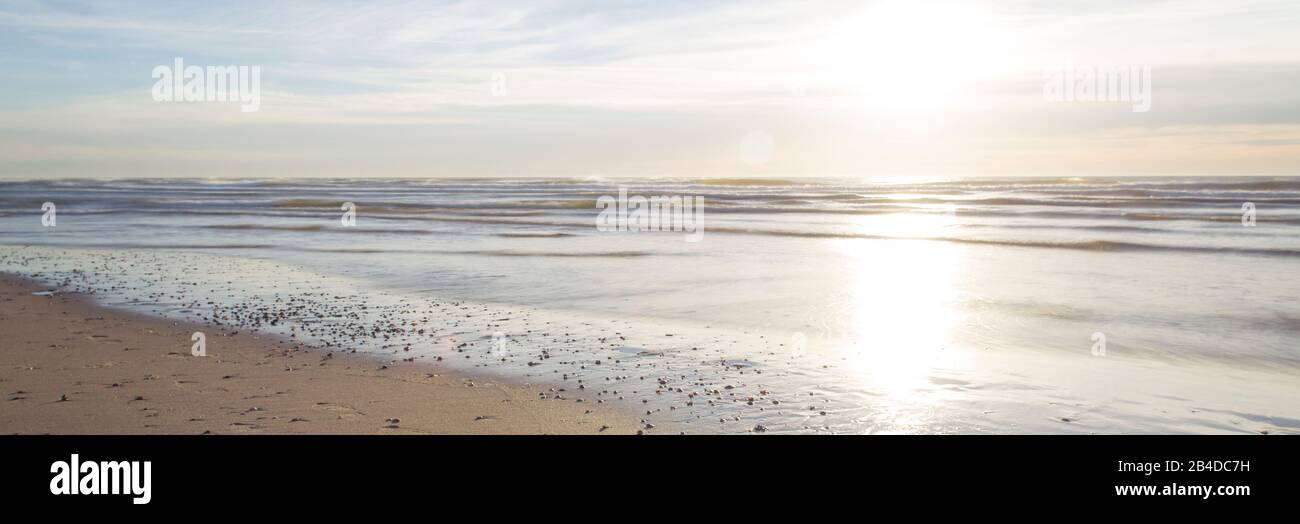 Europe, Netherlands, Callantsoog: view of the North Sea in the sunset ...