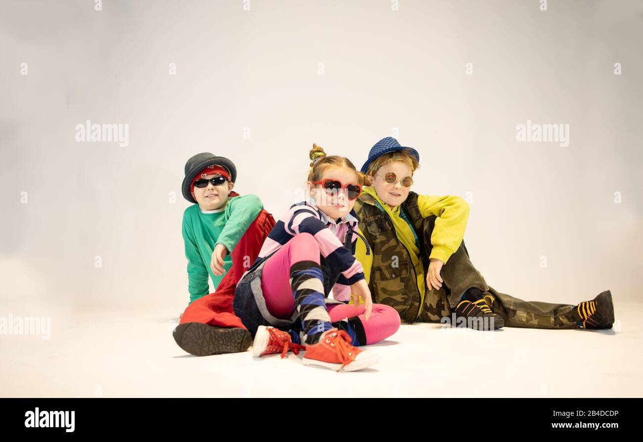 unique kids,cheerful children dressed in hip hop style,dancing kids ...